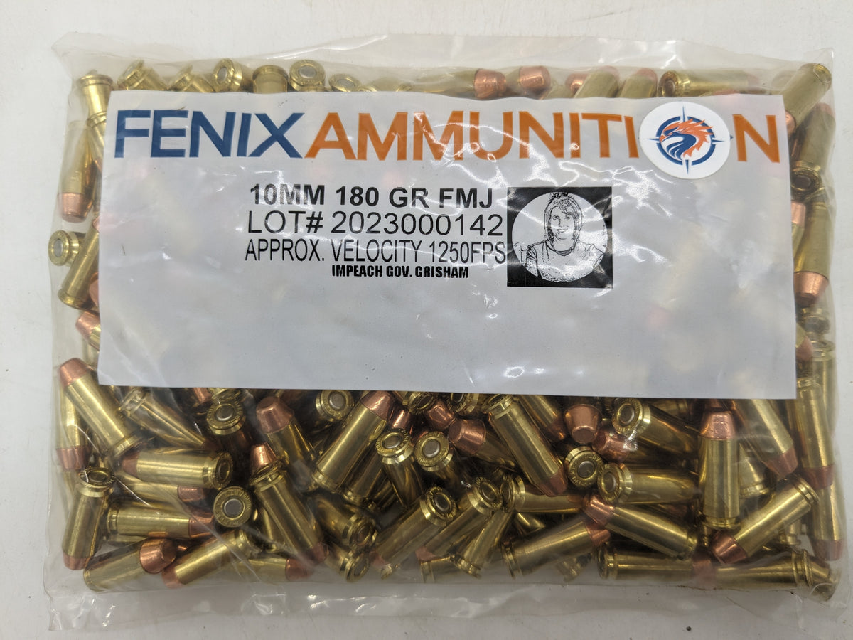 10MM Auto 180 Grain FMJ Full Power Ammo 1300 FPS - Fenix Ammunition